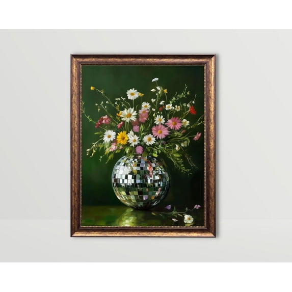 Disco Ball, Moody Mirrorball Wall Art Whimsical Disco Flower Vase ...