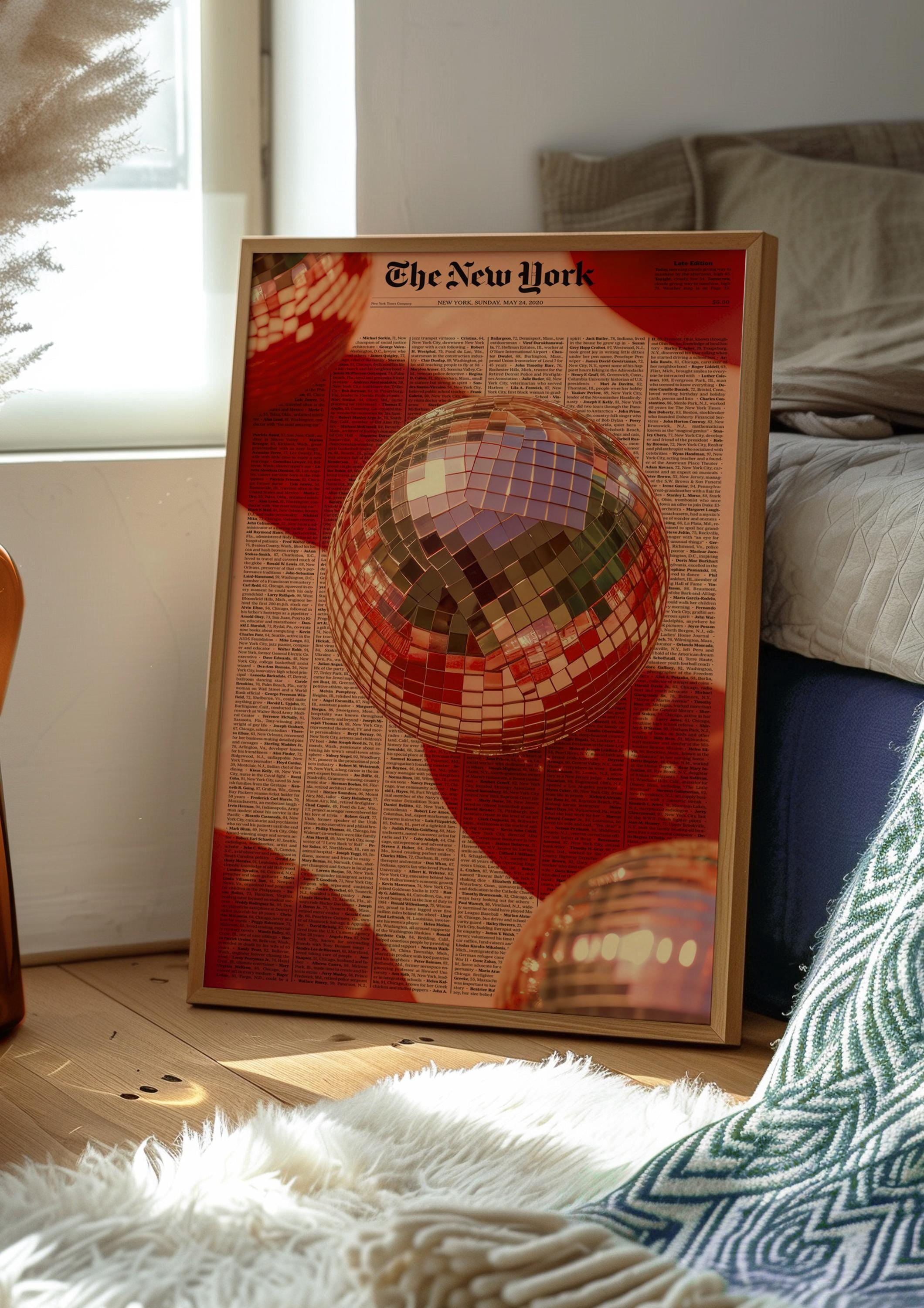 Disco Ball Newspaper Poster Retro Light Reflection Wall Art Modern Home ...
