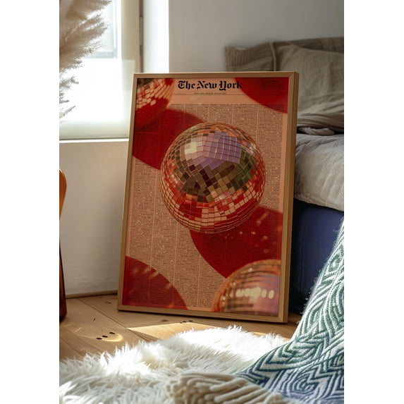 Disco Ball Newspaper Poster Retro Light Reflection Wall Art Modern Home ...