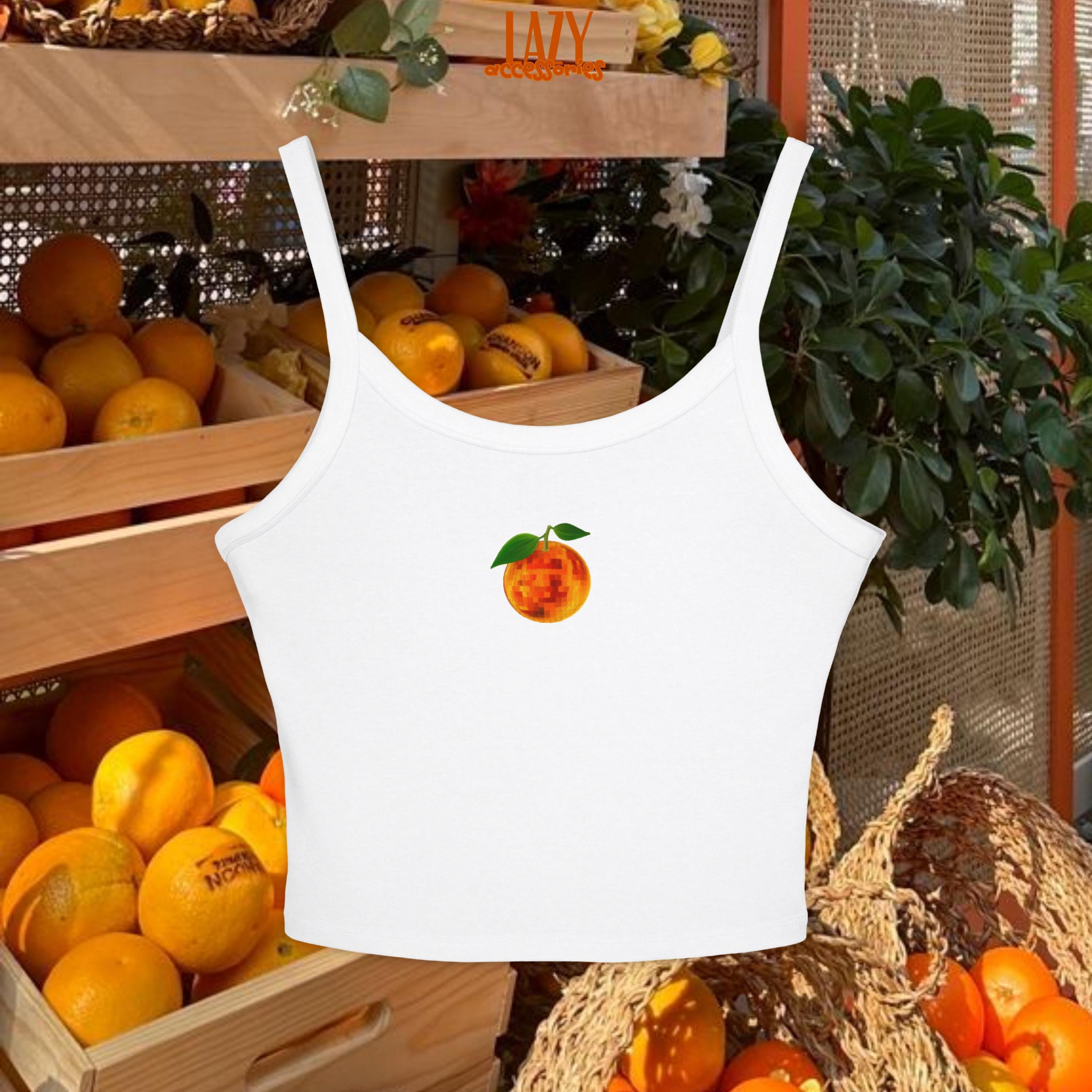 Disco Ball Orange Spaghetti Strap Tank Top, Micro Rib Scoop Neck Tank ...