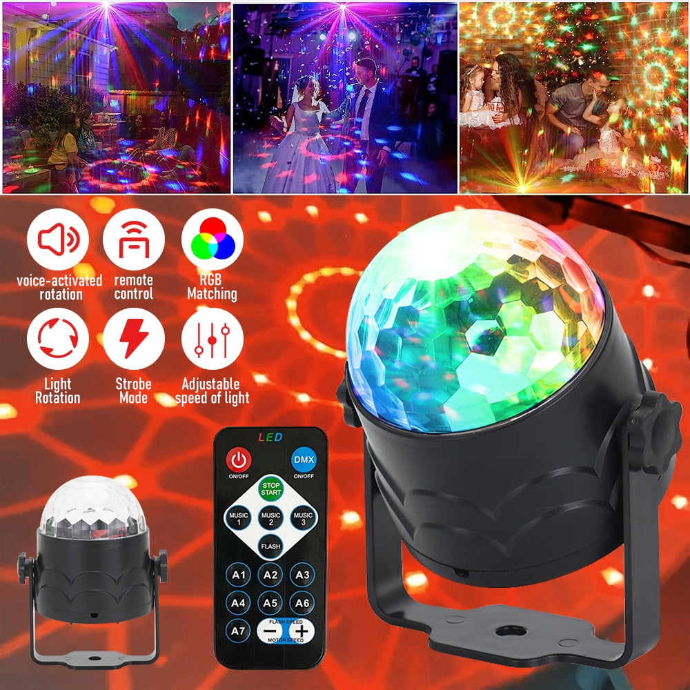 Disco Ball Party Light,Sound Activated DJ Lights,with Remote Control RGB Strobe Lamp USB 7 Modes ...