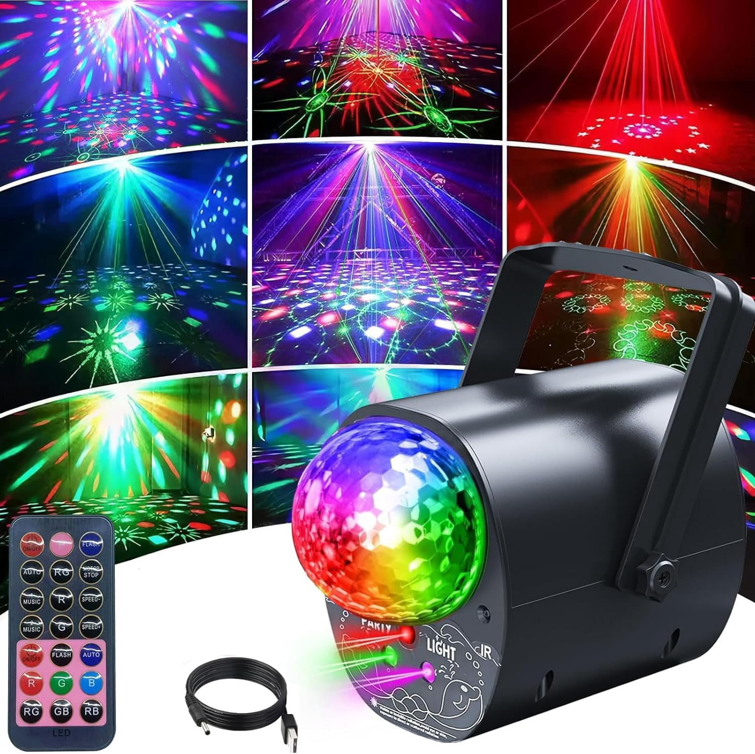 Disco Ball Party Lights with Multi-Color Laser Pattern Light for ...