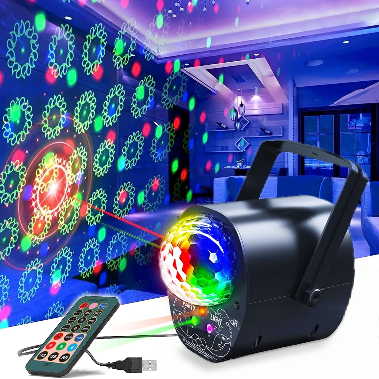 Disco Ball Party Lights with Multi-Color Laser Pattern Light for ...