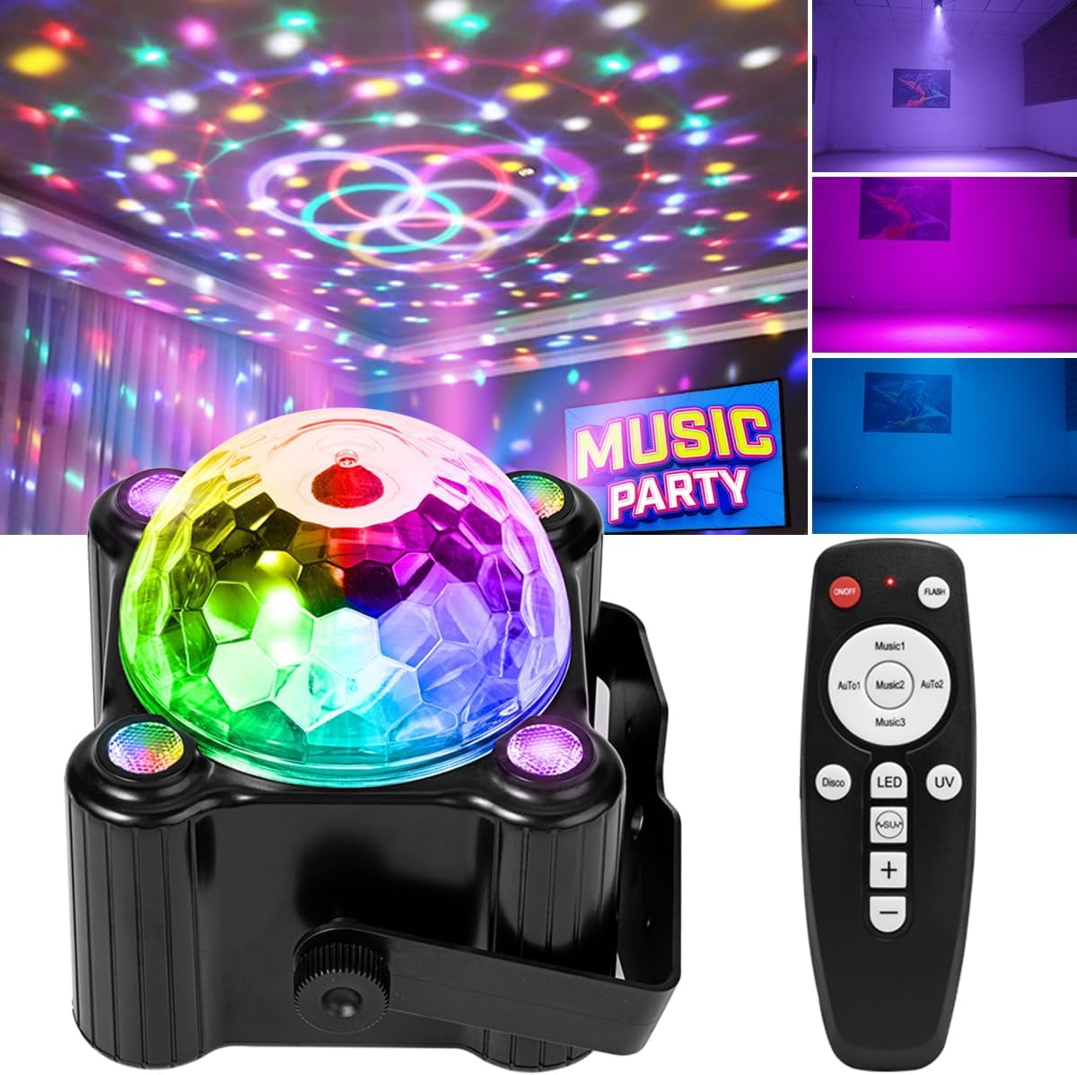 Disco Ball Party Lights Sound Activated Strobe DJ Stage Lighting for ...