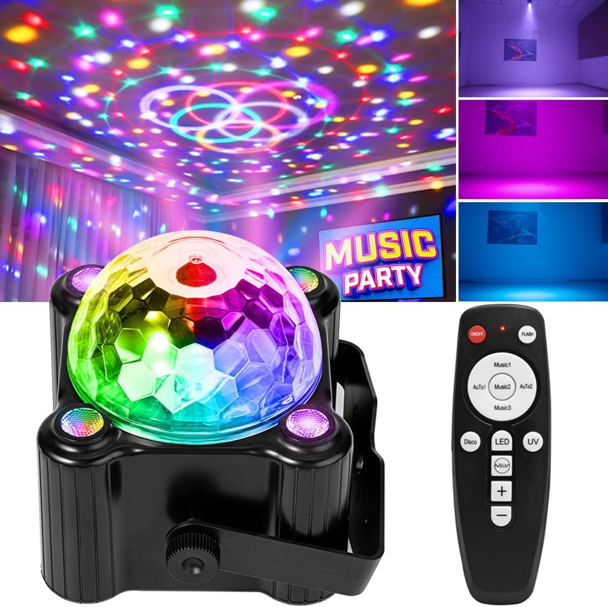 Disco Ball Party Lights Sound Activated Strobe DJ Stage Lighting for ...