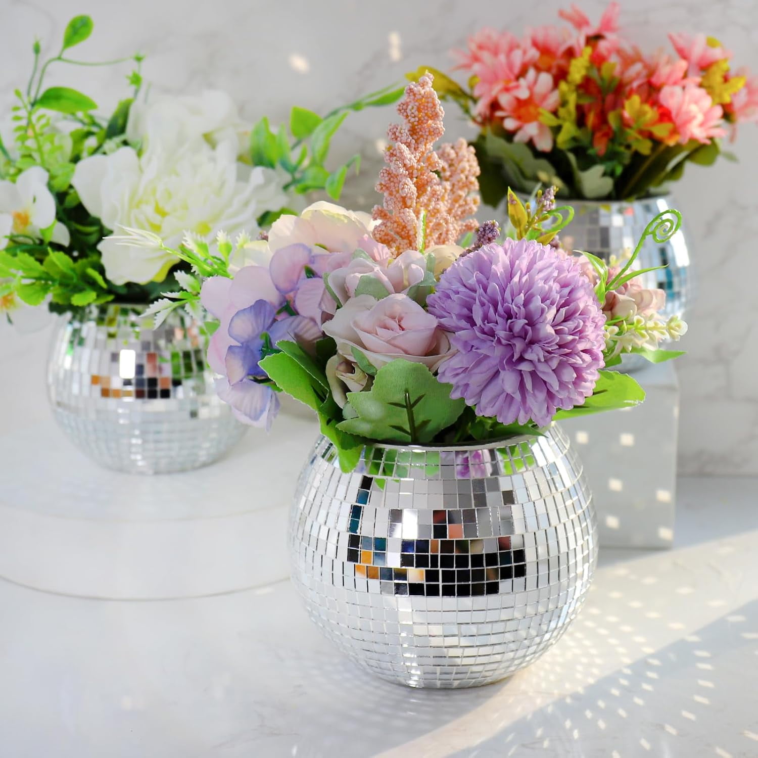 Disco Ball Planter, Disco Ball Vase, Flower Pot Containers with Silver ...