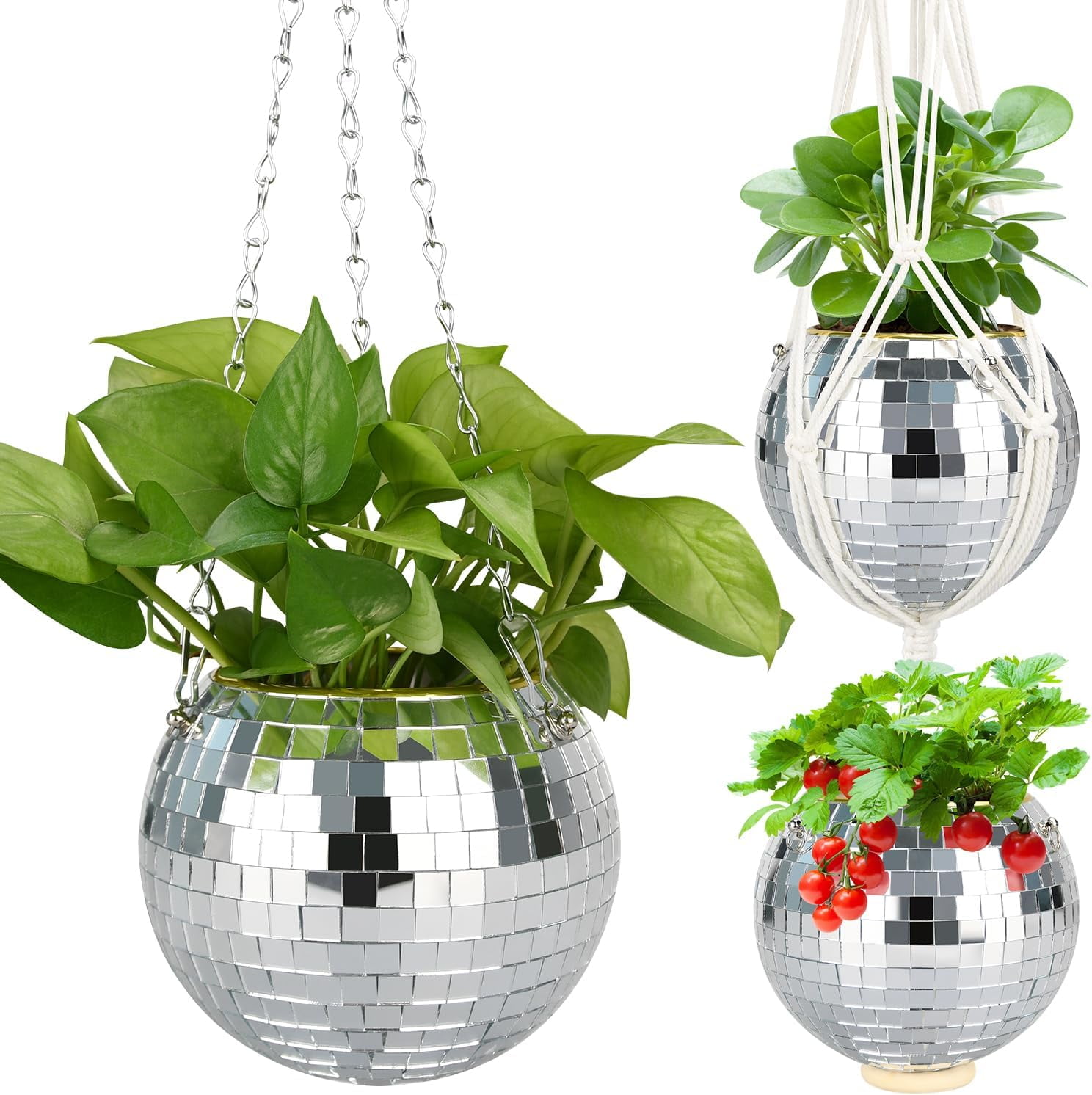 Disco Ball Planter – Value Package: Mirror Disco Planter with Chain ...