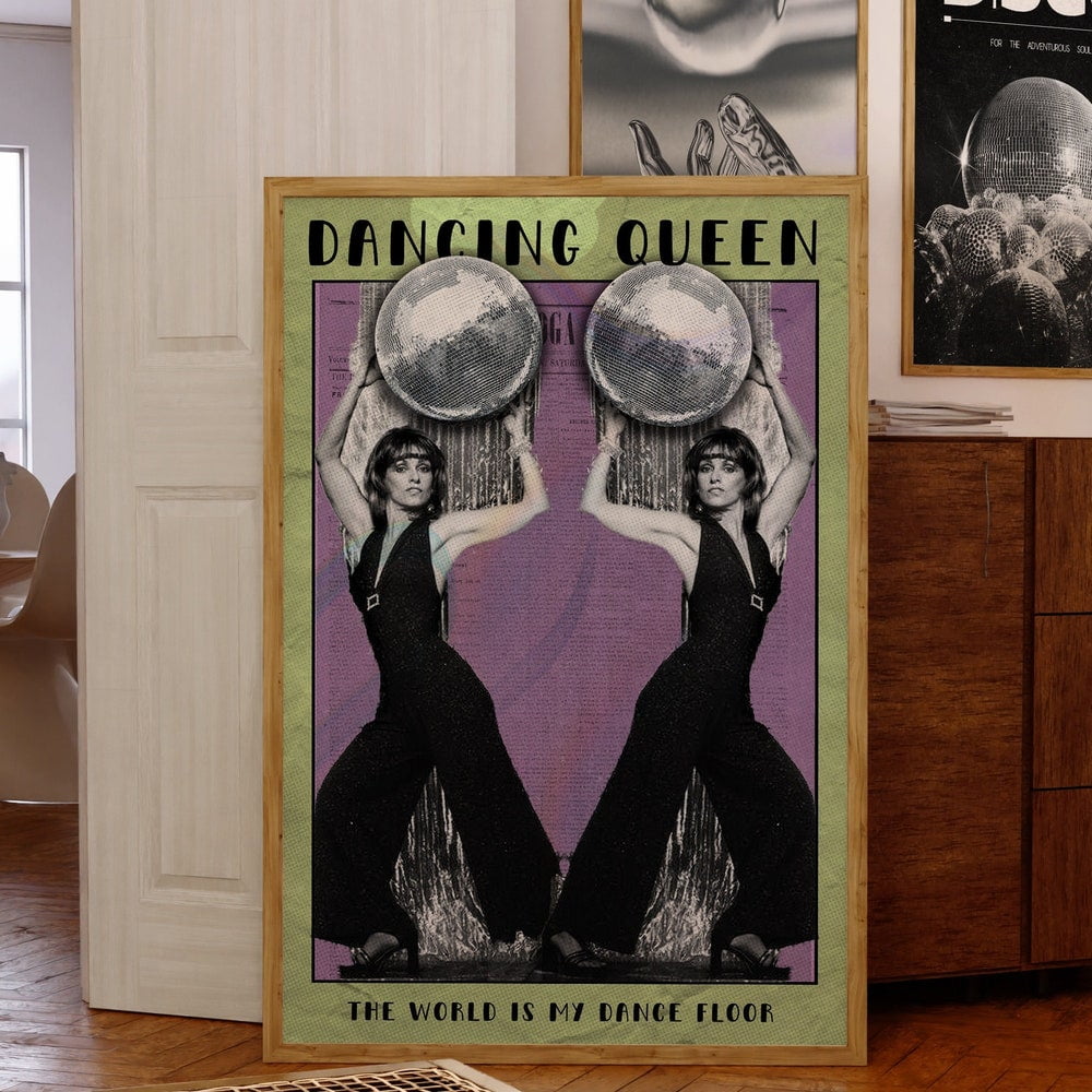 Disco Ball Poster, 70S Retro Print, Black Wall Art, Psychedelic Art ...