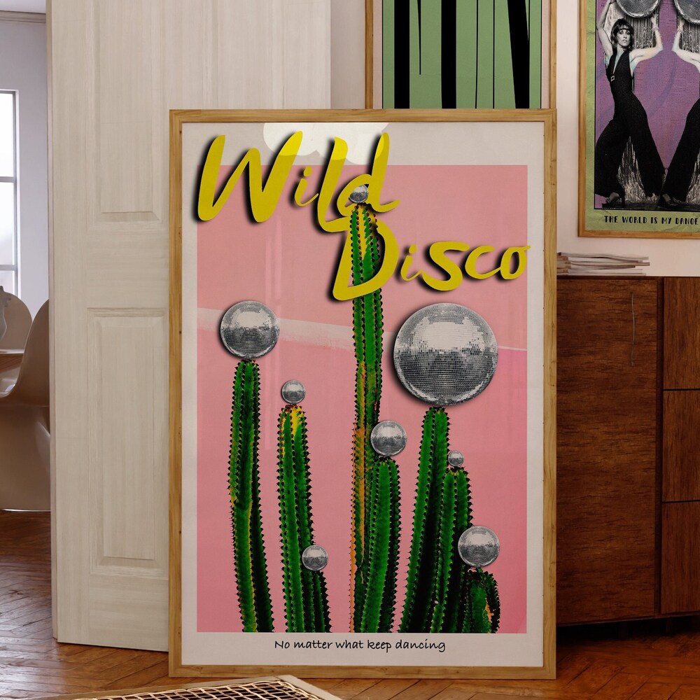 Disco Ball Poster, 70S Retro Print, Black Wall Art, Psychedelic Art ...
