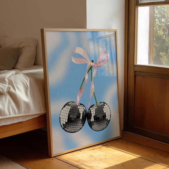 Disco Ball Poster Trendy Wall Art Blue Cherry Preppy Decor Girly ...