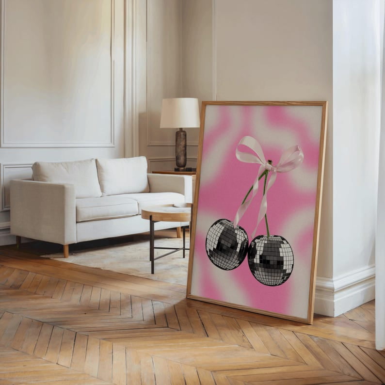 Disco Ball Poster Trendy Wall Art Pink Cherry Preppy Decor Girly ...