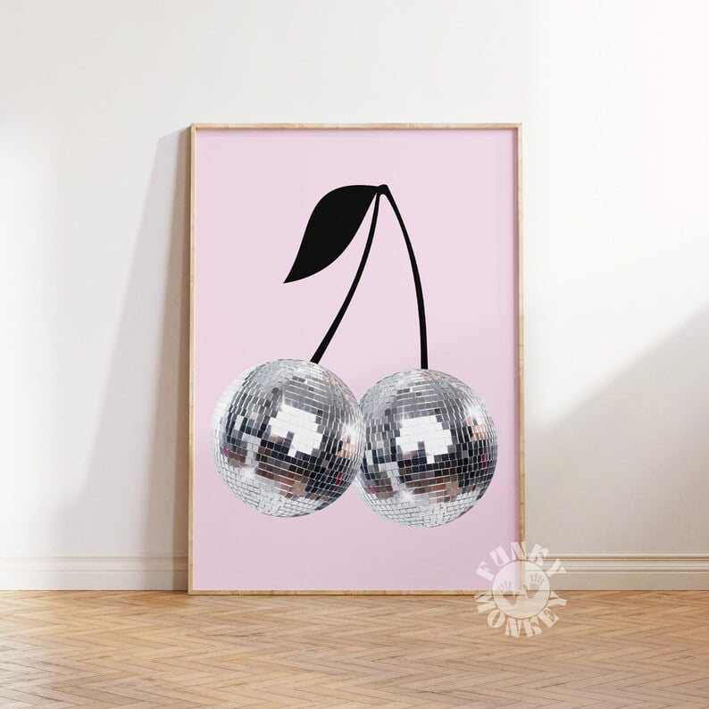 Disco Ball Print Trendy Pink Disco Cherry Preppy Wall Decor Girly ...