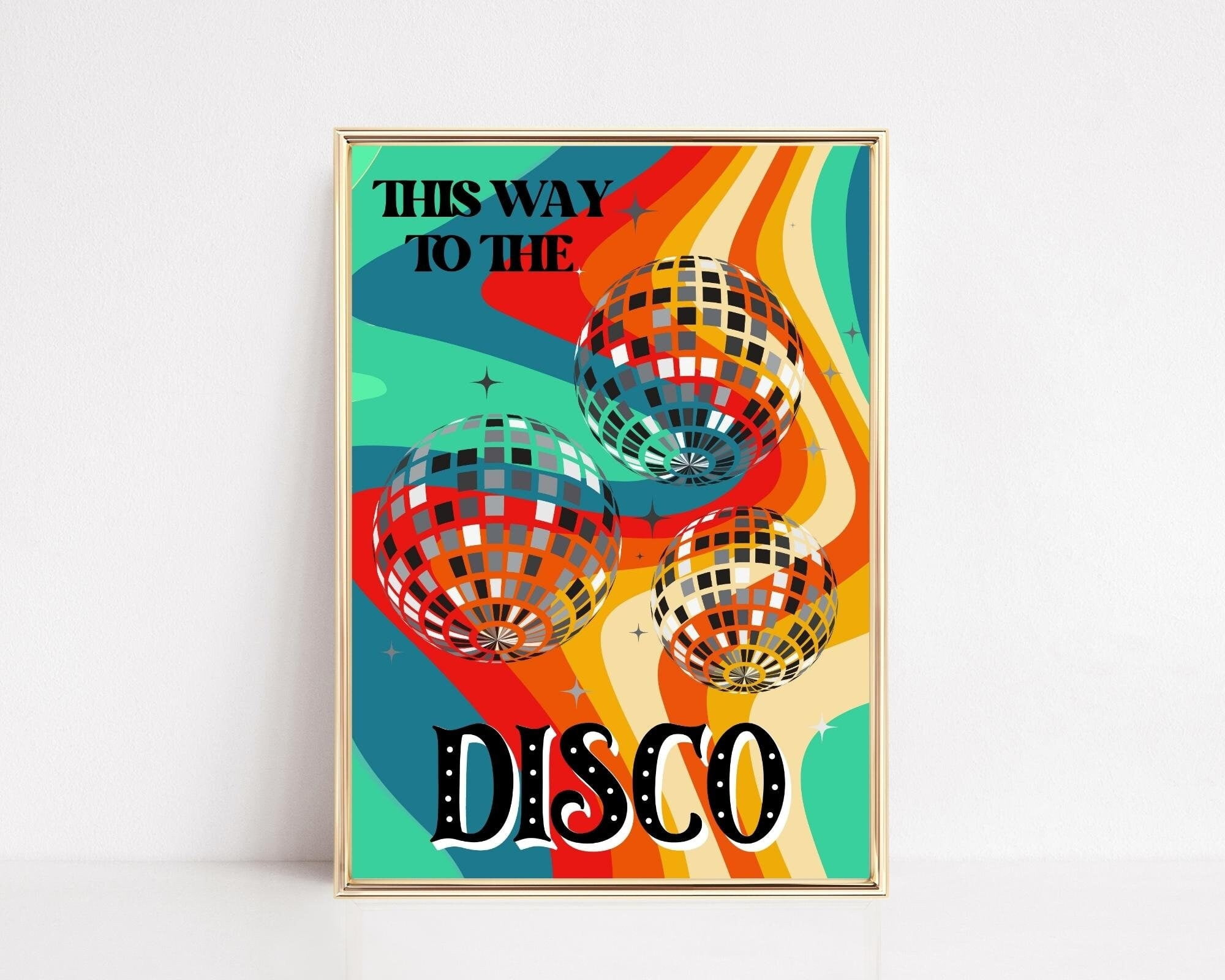 Disco Ball Printable Wall Art This Way To The Disco Retro Funky Kitchen ...