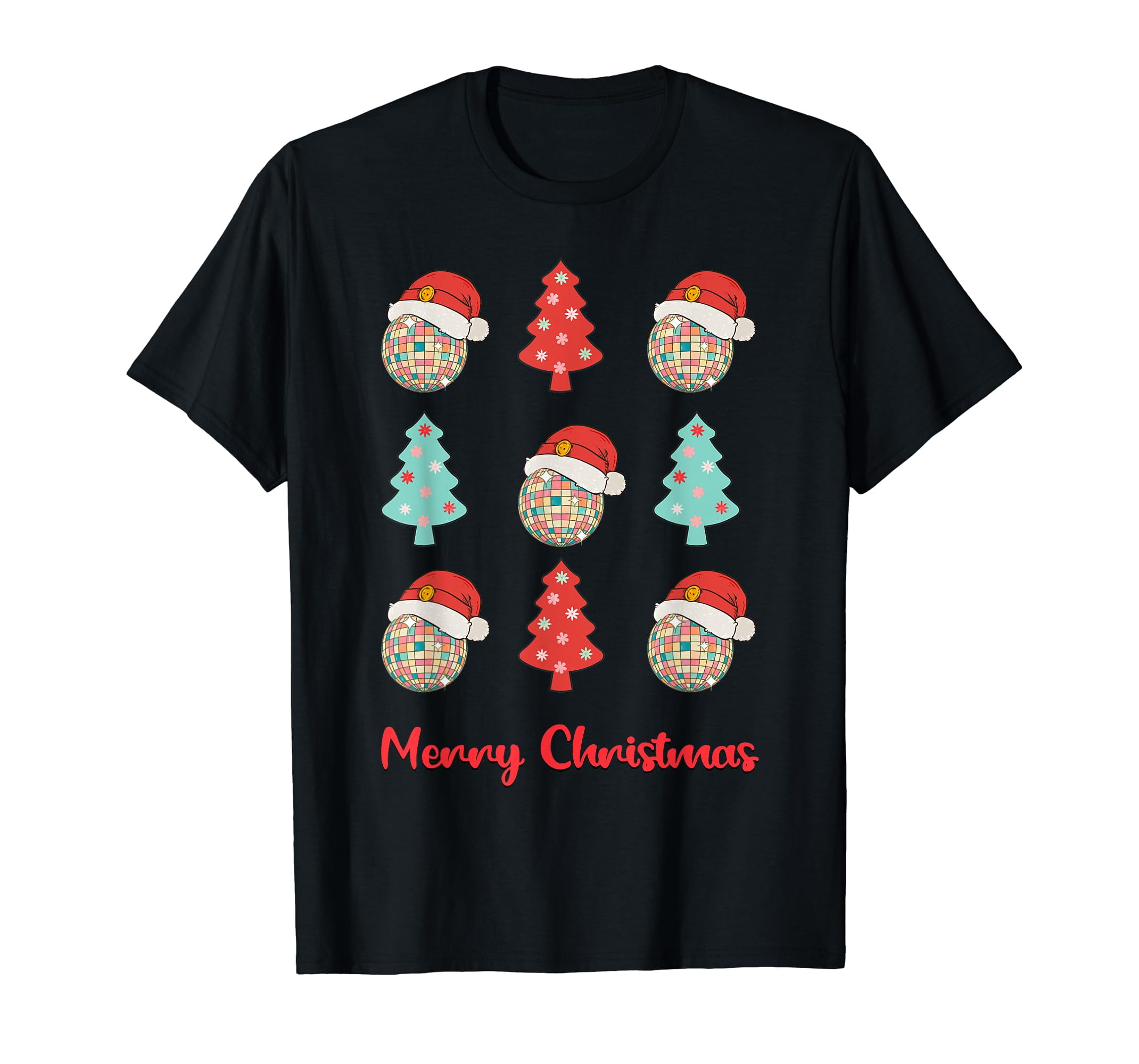 Disco Ball Retro Christmas Tree Disco Santa Xmas Holiday T-Shirt ...