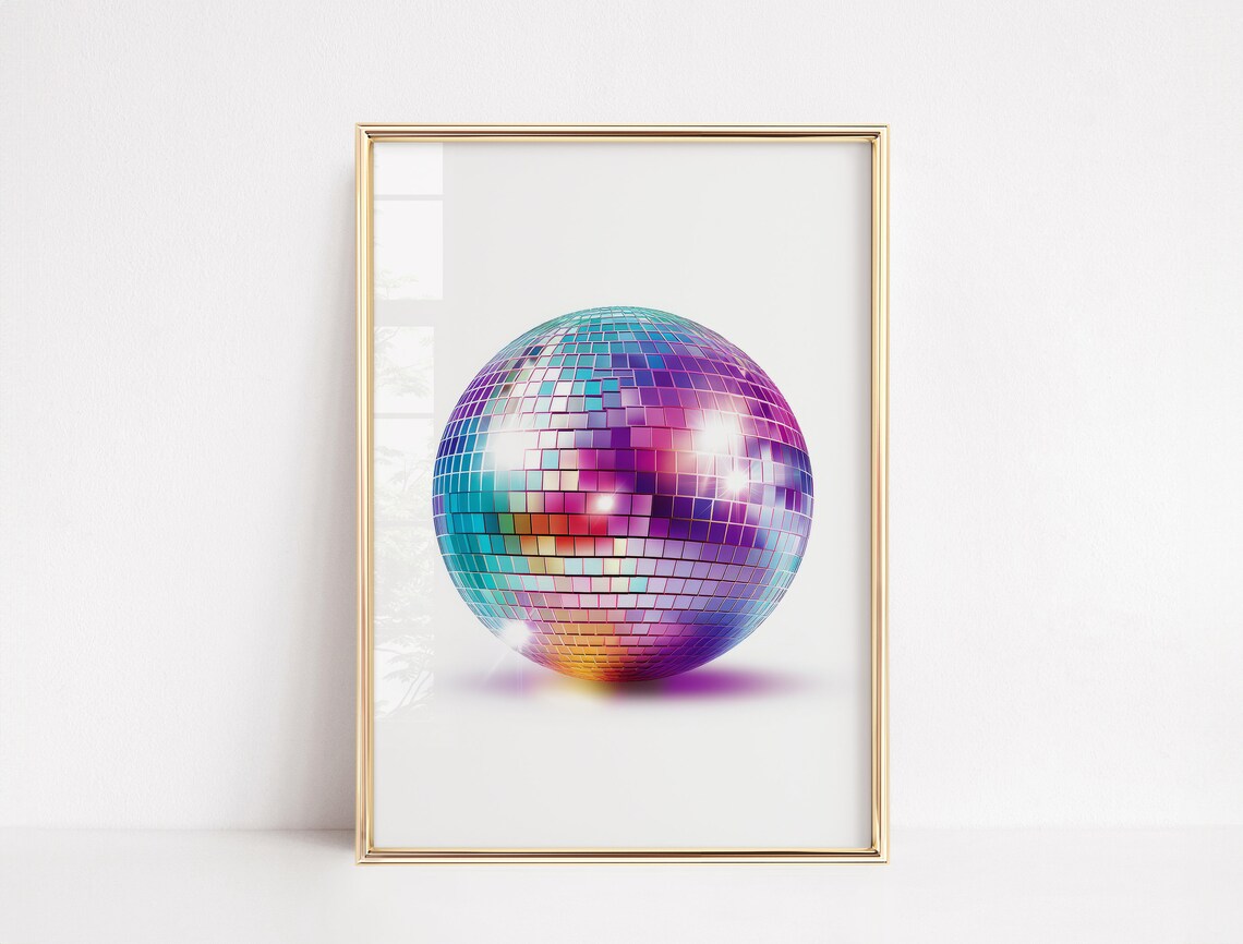 Disco Ball Retro Purple Preppy Poster For Dorm Room Home Art Decor ...