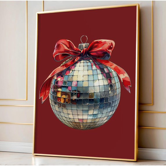 Disco Ball Santa Winter Art Print, Retro Decor Home Decor #2714 ...