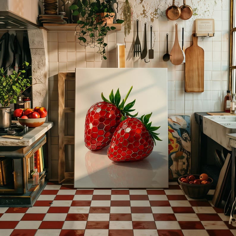 Disco Ball Strawberries Able Wall Art Poster Preppy Red Funky Kitchen ...