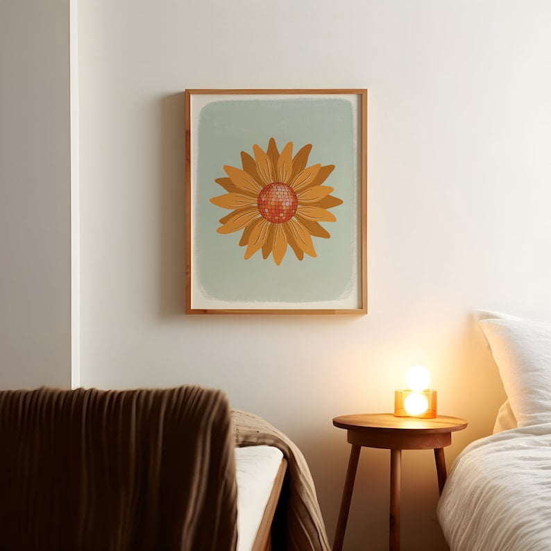 Disco Ball Sunflower Art Print, Sunflower Gifts, Flower Market Print ...