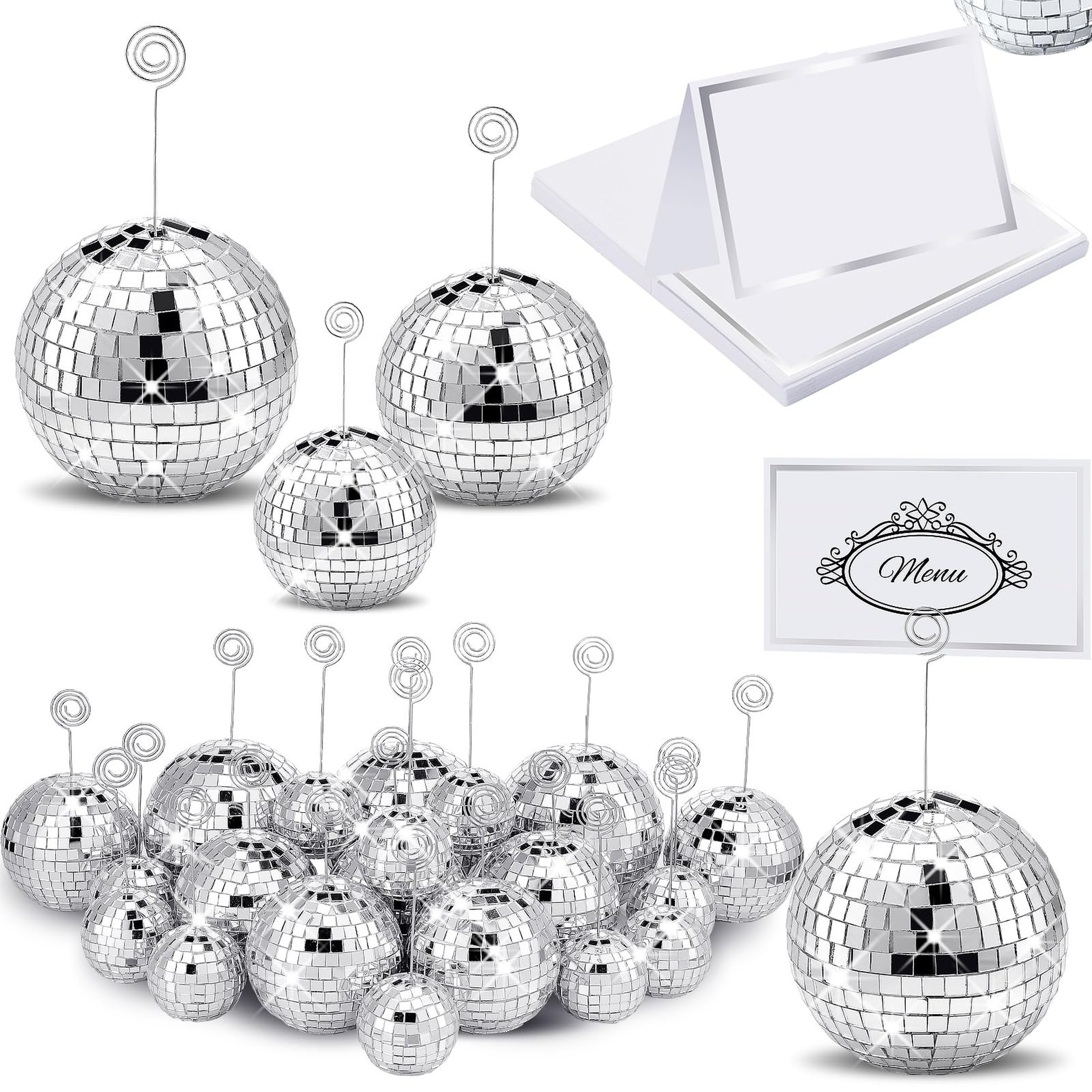 Disco Ball Table Number Holders Set with Swirl Wire and Place Cards for ...