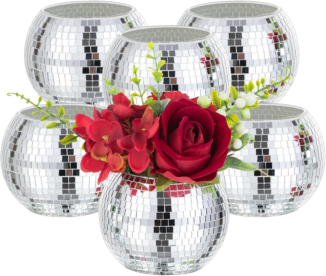 Disco Ball Vases for Table Centerpieces - Hewory 6pcs Silver Mirror ...