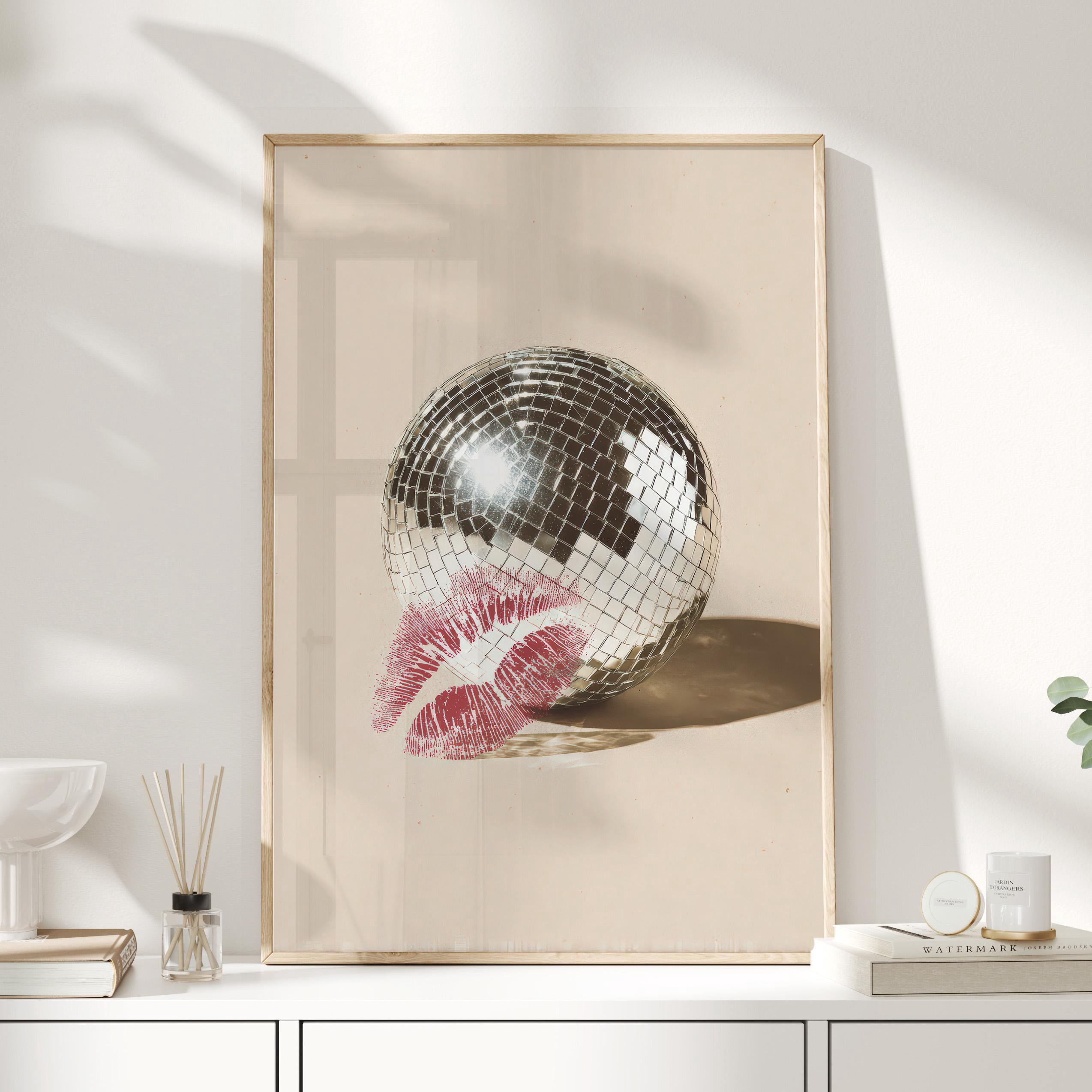 Disco Ball Wall Poster Glam Lips Poster Minimalist Retro Party Decor ...