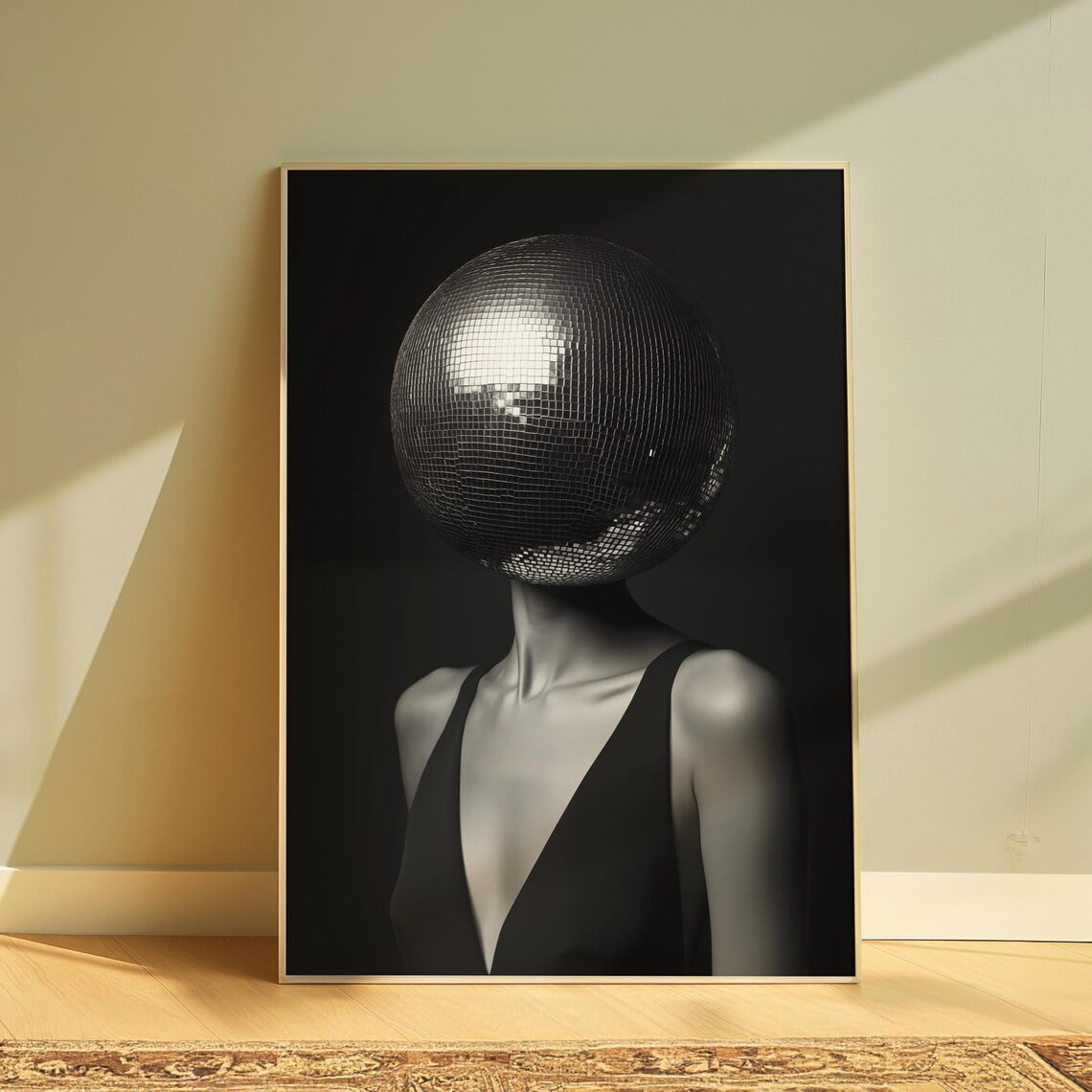 Disco Ball Woman Print, Retro Black And White Wall Art, Unframed Paper ...