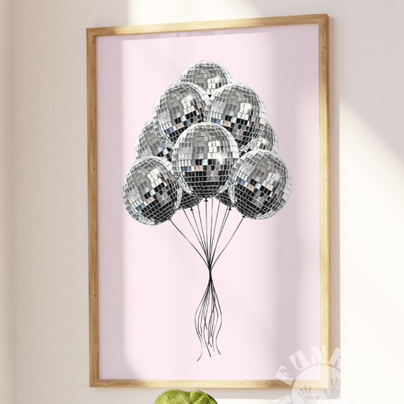 Disco Balloons Wall Art Print Trendy Wall Art Pink Girly Poster Preppy ...