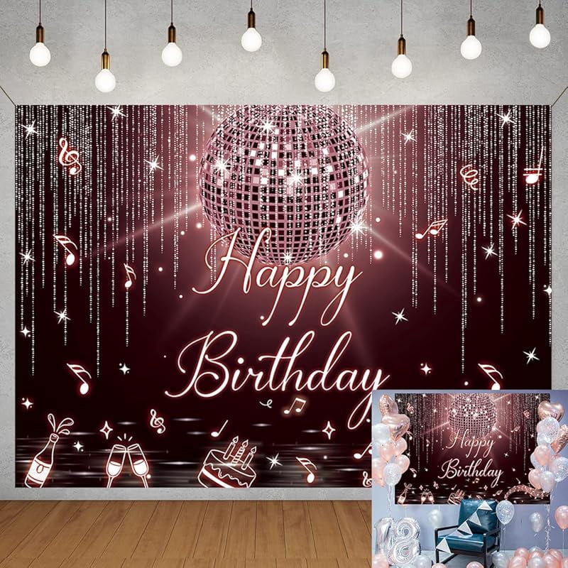 Disco Birthday Backdrop Disco Ball Backdrop for Photography Retro Rose ...