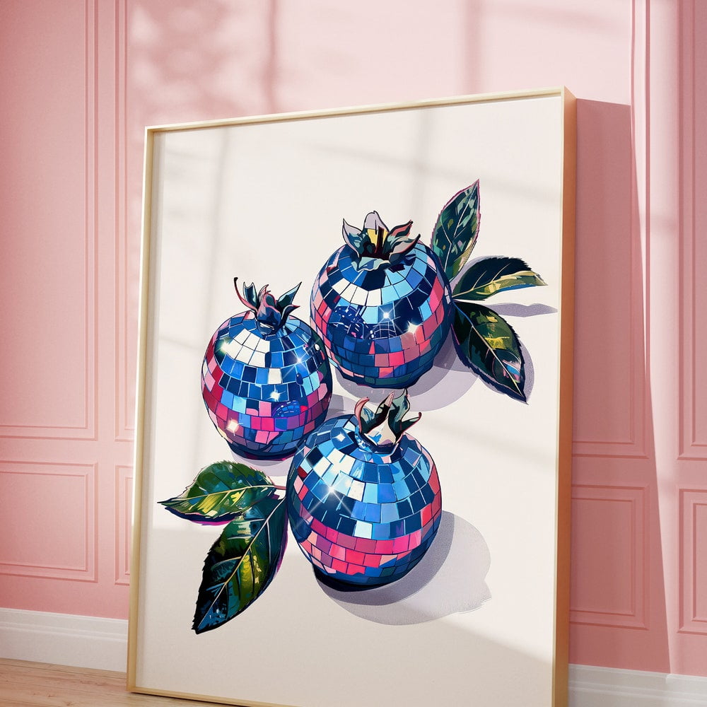 Disco Blueberries Art Print: Glam Kitchen Wall Decor UNFRAMED PAPER ...