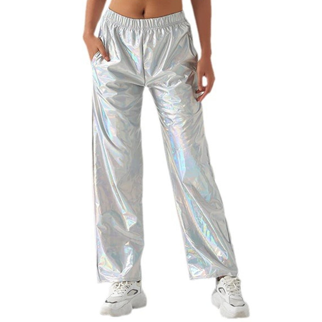 Disco Bottoms Stretchy Polyester Fabric Women Night Out Metallic Wide ...
