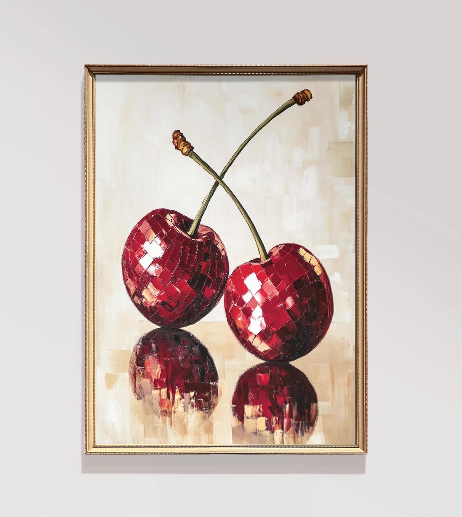 Disco Cherries Modern Wall Art Poster Contemporary Disco Ball Red ...