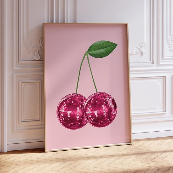 Disco Cherries Retro Trendy Wall Art, Unframed Paper Print Size 16x24 ...