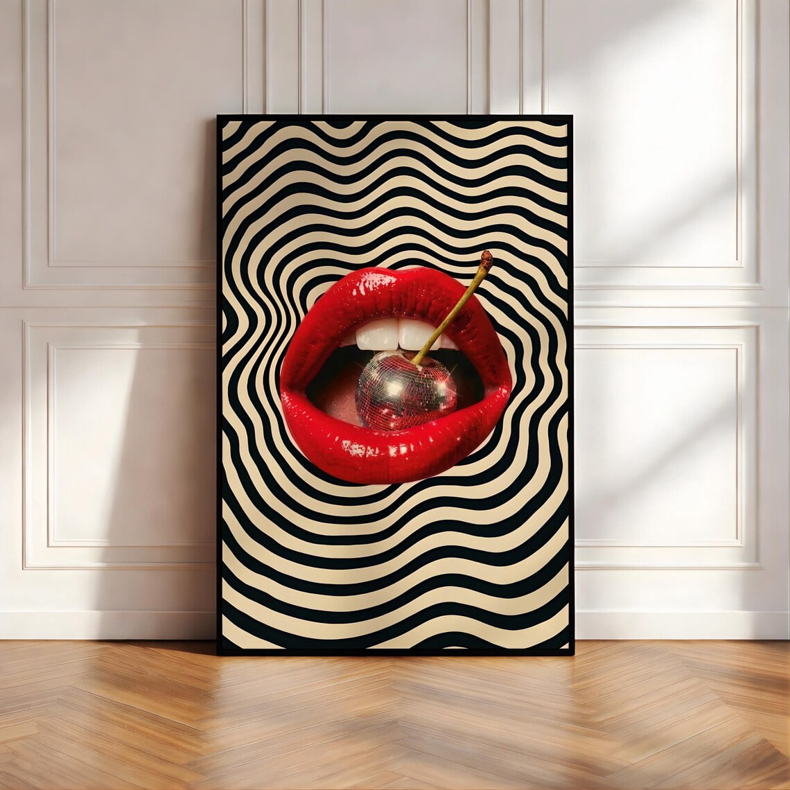 Disco Cherry Lips Trippy Pop Art Surreal Retro Psychedelic Wavy ...