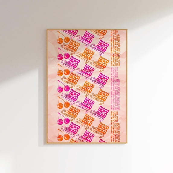 Disco Cherry Preppy Maximalist Funky Disco Ball Wall Decor, Unframed ...