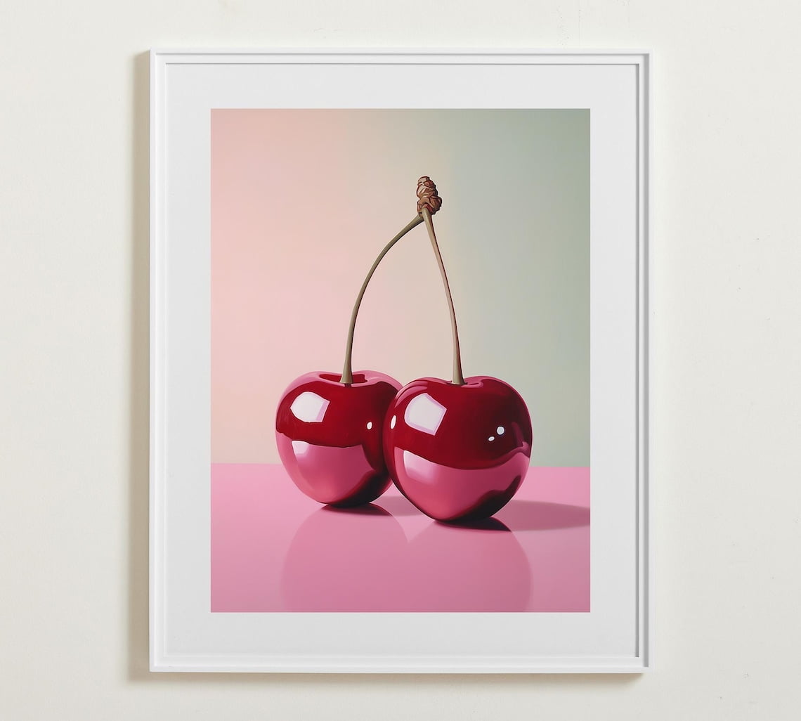 Disco Cherry Wall Art Glam Disco Ball Cherries Fruit Poster Kitchen ...
