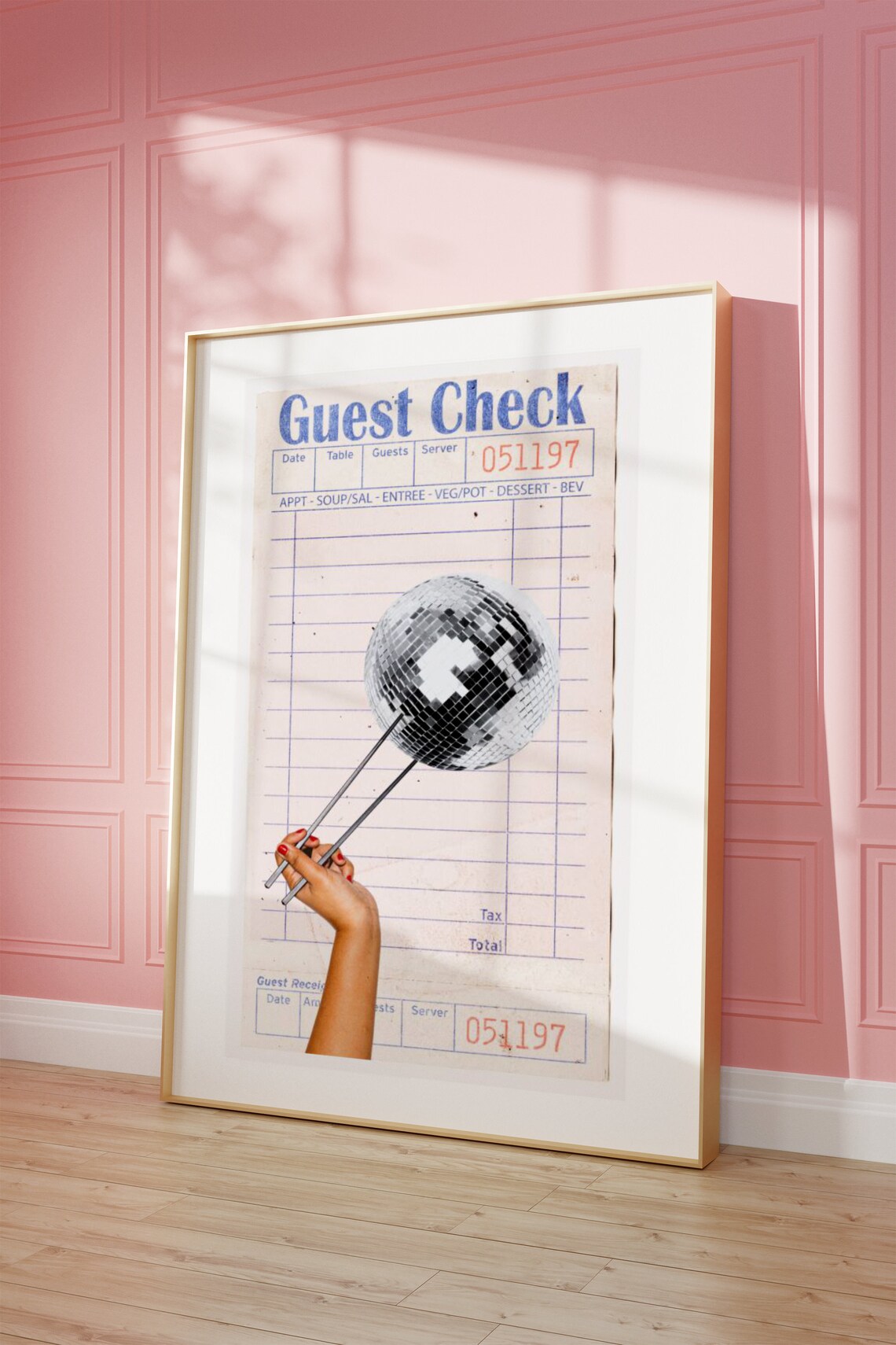 Disco Chopstick Guest Check Poster, Trendy Disco Ball Poster, Preppy ...