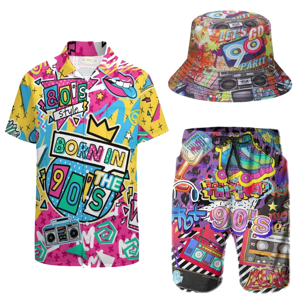 Disco Cosplay 80s 90s Outfit Tracksuit Adult Retro Shirts and Shorts ...