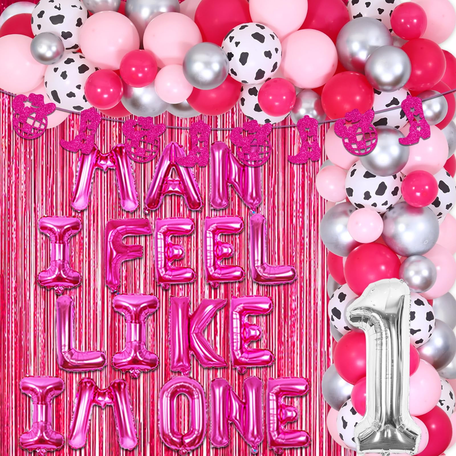 Disco Cowgirl 1st Birthday Decorations Girls, AFN1Hot Pink Man I Feel ...