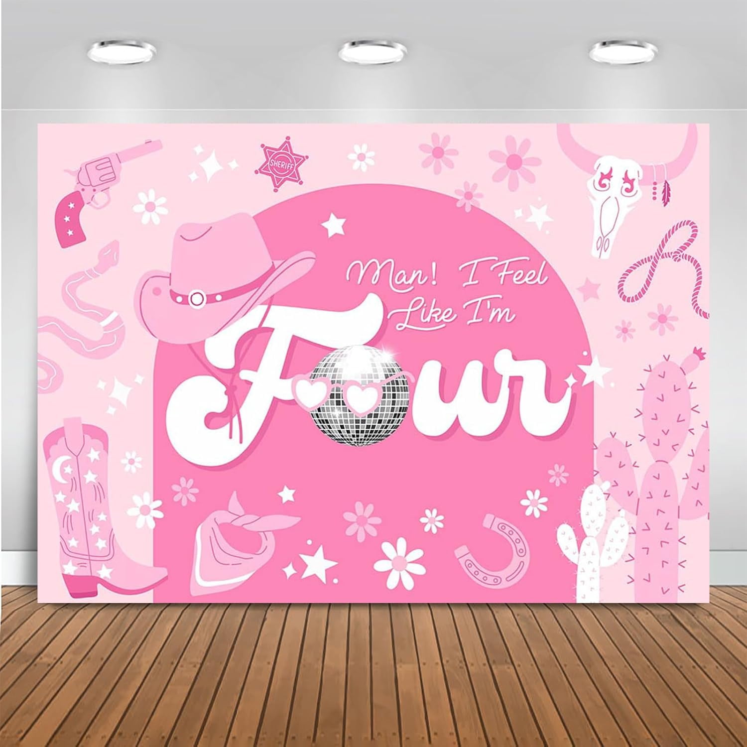 Disco Cowgirl 4th Birthday Backdrop Pink Western Theme Birthday Party ...