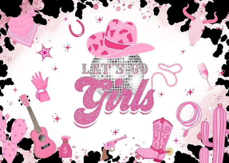 Disco Cowgirl Backdrop Pink Space Let's Go Girls Birthday Banner ...