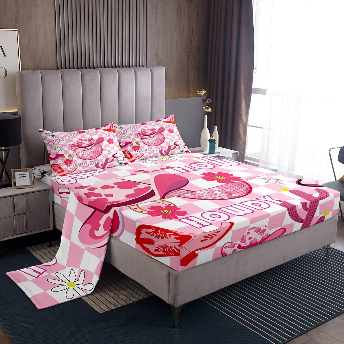 Disco Cowgirl Bed Sheets Queen Size Western Cowboy Sheets Pink Cowboy ...