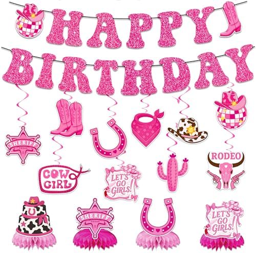Disco Cowgirl Birthday Party Decorations - 16 Pcs Pink Cowgirl Themed ...