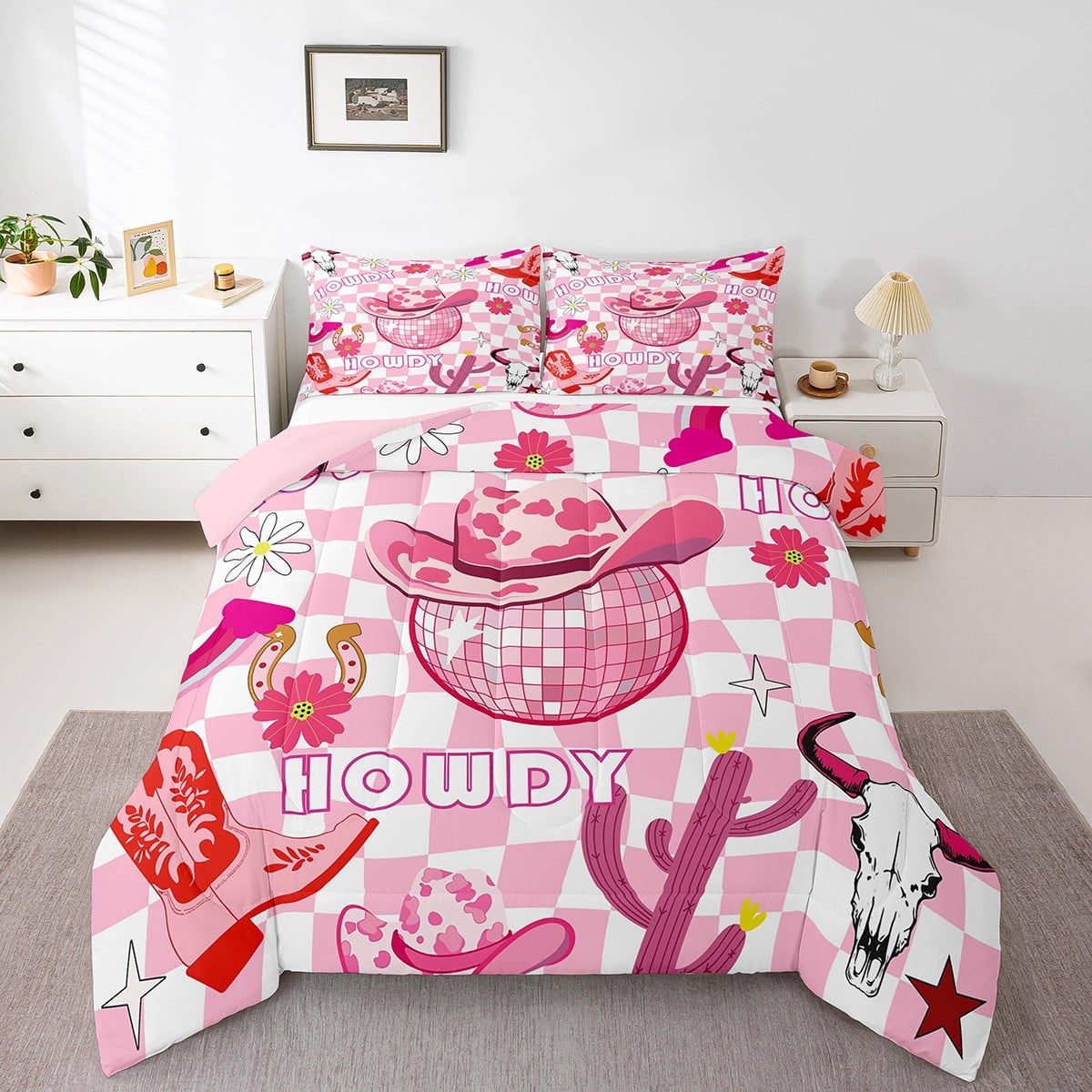 Disco Cowgirl Comforter Set Full Size Western Cowboy Bedding Sets Pink ...