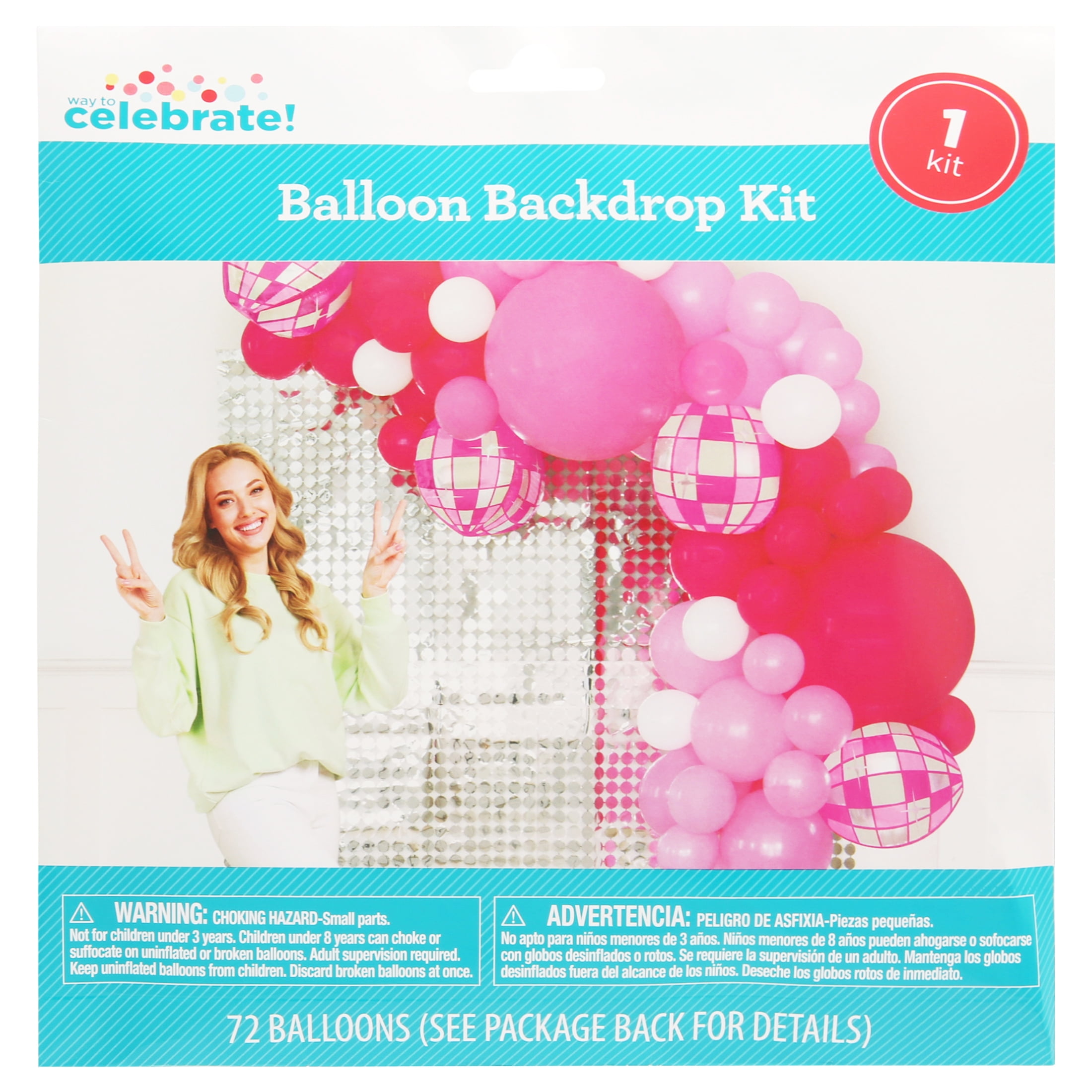 Pink/White Disco Cowgirl Latex and Clear Balloon Backdrop Kit, 72 ...