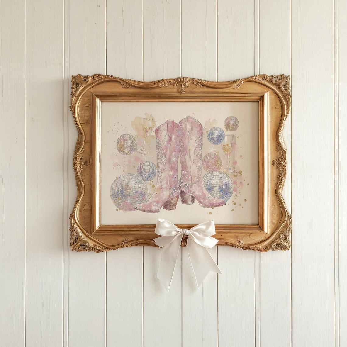 Disco Cowgirl Wall Art Pink Cowboy Boots Wall Art Western Glam Wall Art ...