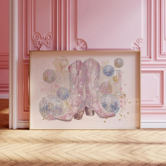 Disco Cowgirl Wall Art Pink Cowboy Boots Wall Art Western Glam Wall Art ...