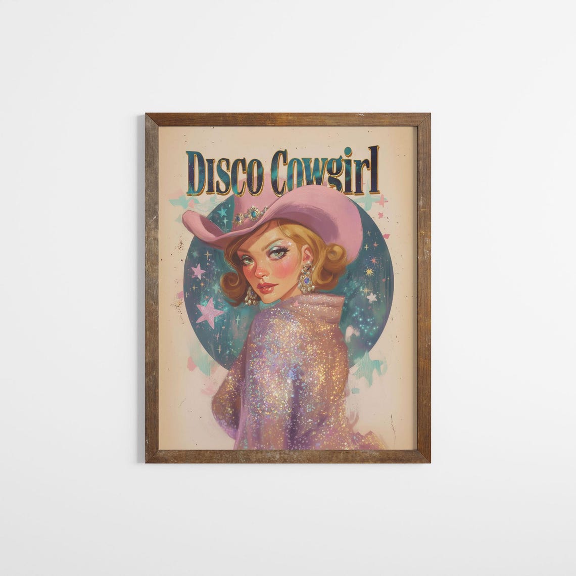Disco Cowgirl Wall Art Print Retro Western Poster Pink Glittery Y2K ...
