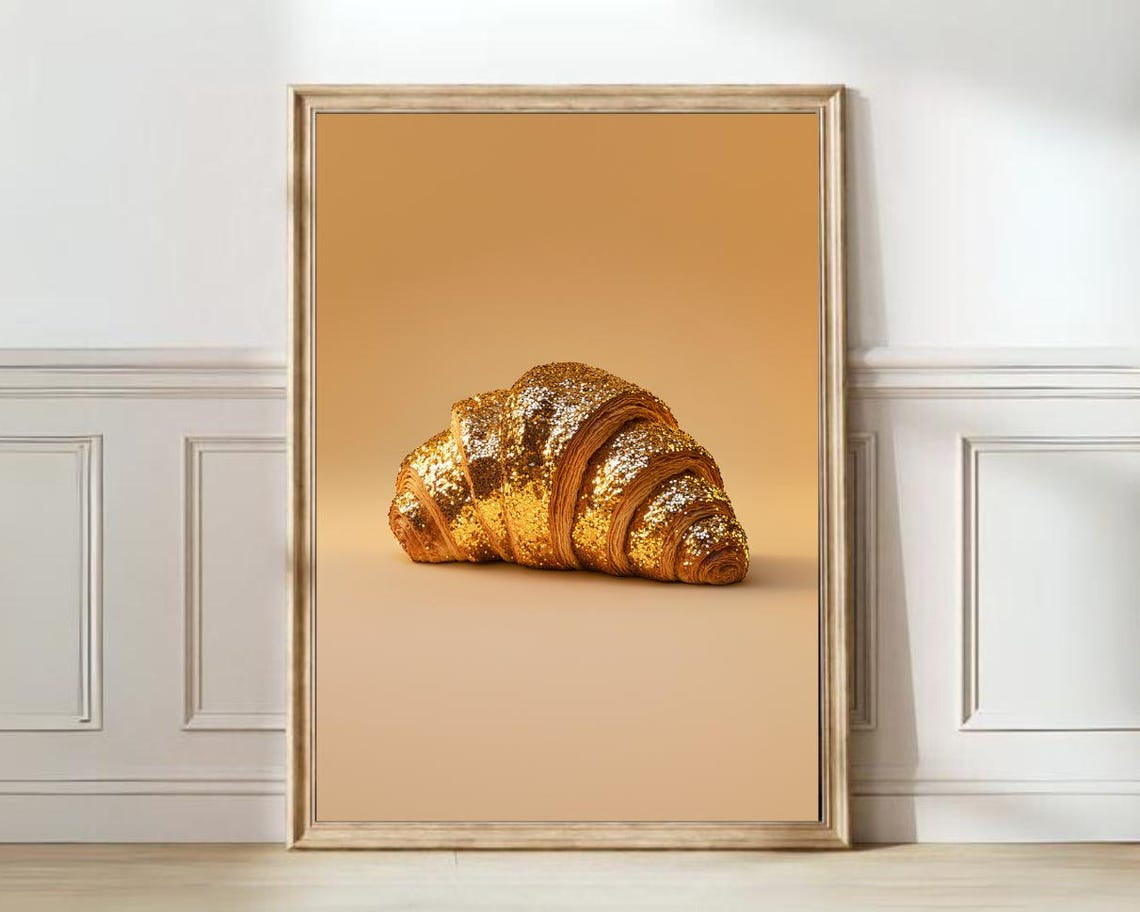 Disco Croissant Print Golden Croissant Poster Glitter Pop Art Croissant ...