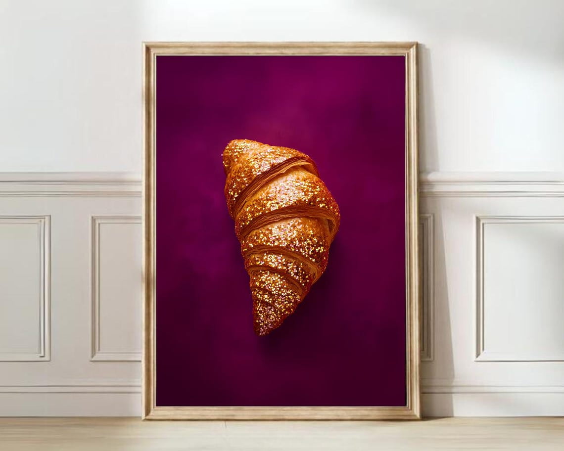 Disco Croissant Print Red Croissant Poster Burgundy Pop Art Croissant ...