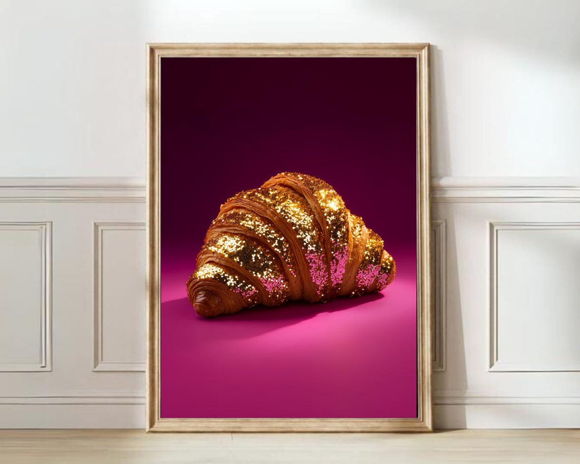 Disco Croissant Print Red Croissant Poster Burgundy Pop Art Croissant ...